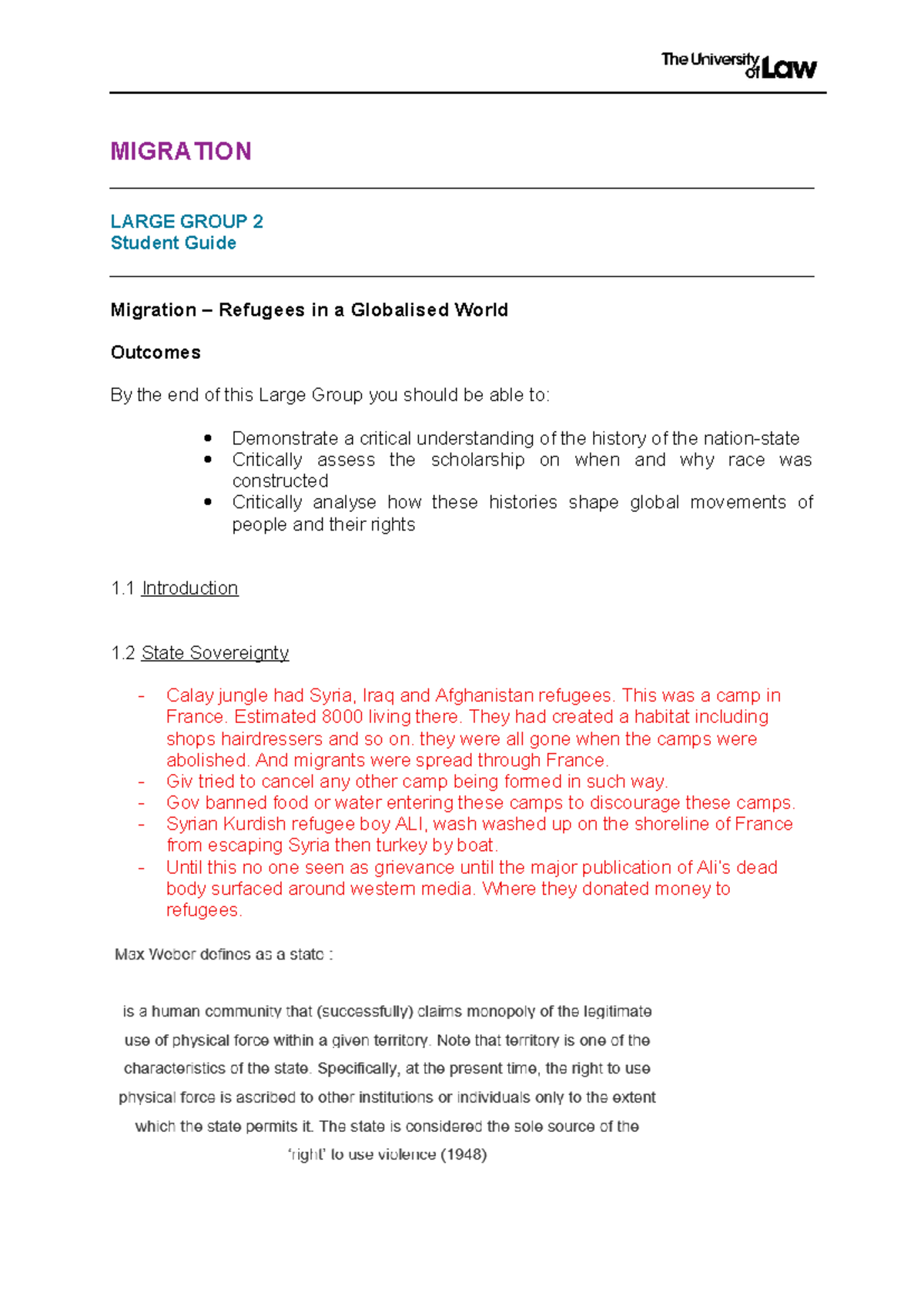MIGRATION LG2 Student Guide: Refugees in a Globalized World - Studocu