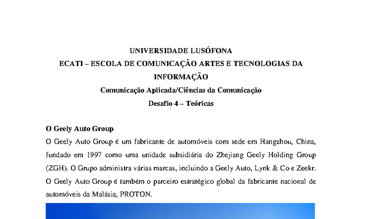 Desafio 4: Estratégias de Marketing para Geely Auto (MKT2025) - Studocu