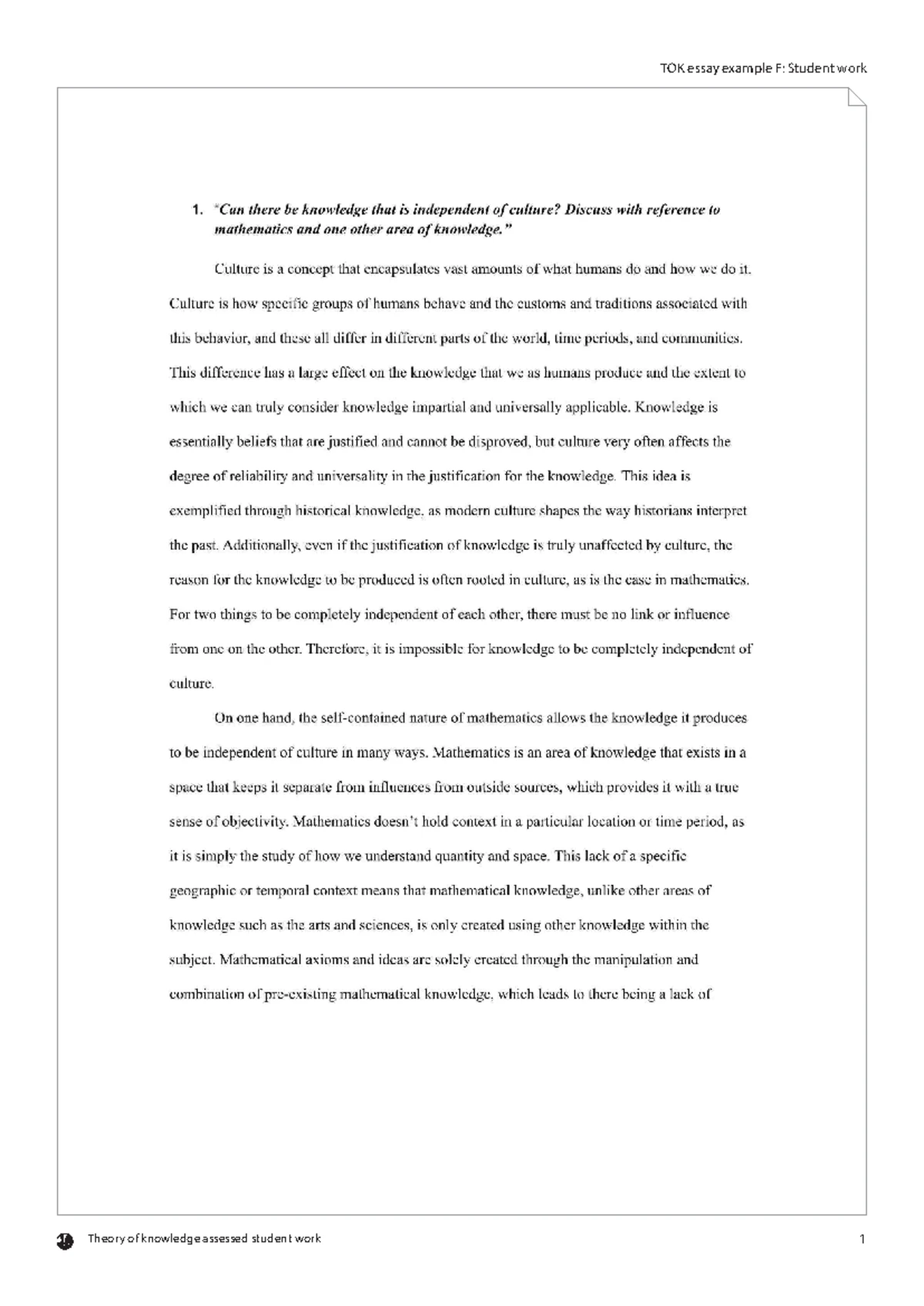 Example 9 - TOK Essay Exemplars - Theory of knowledge assessed student ...