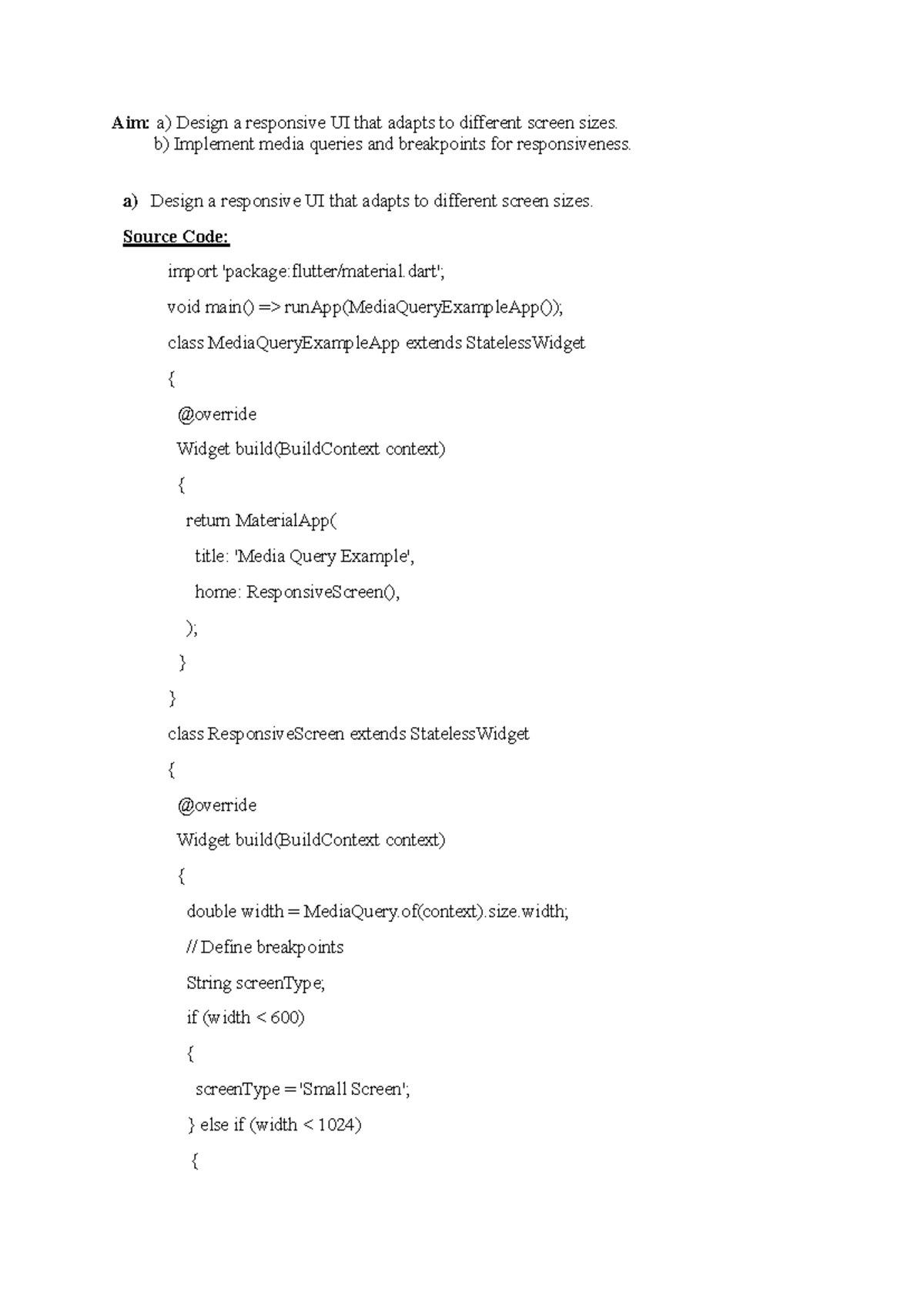 Flutter Lab Experiment 3: Responsive UI Design in R23 Syllabus - Studocu