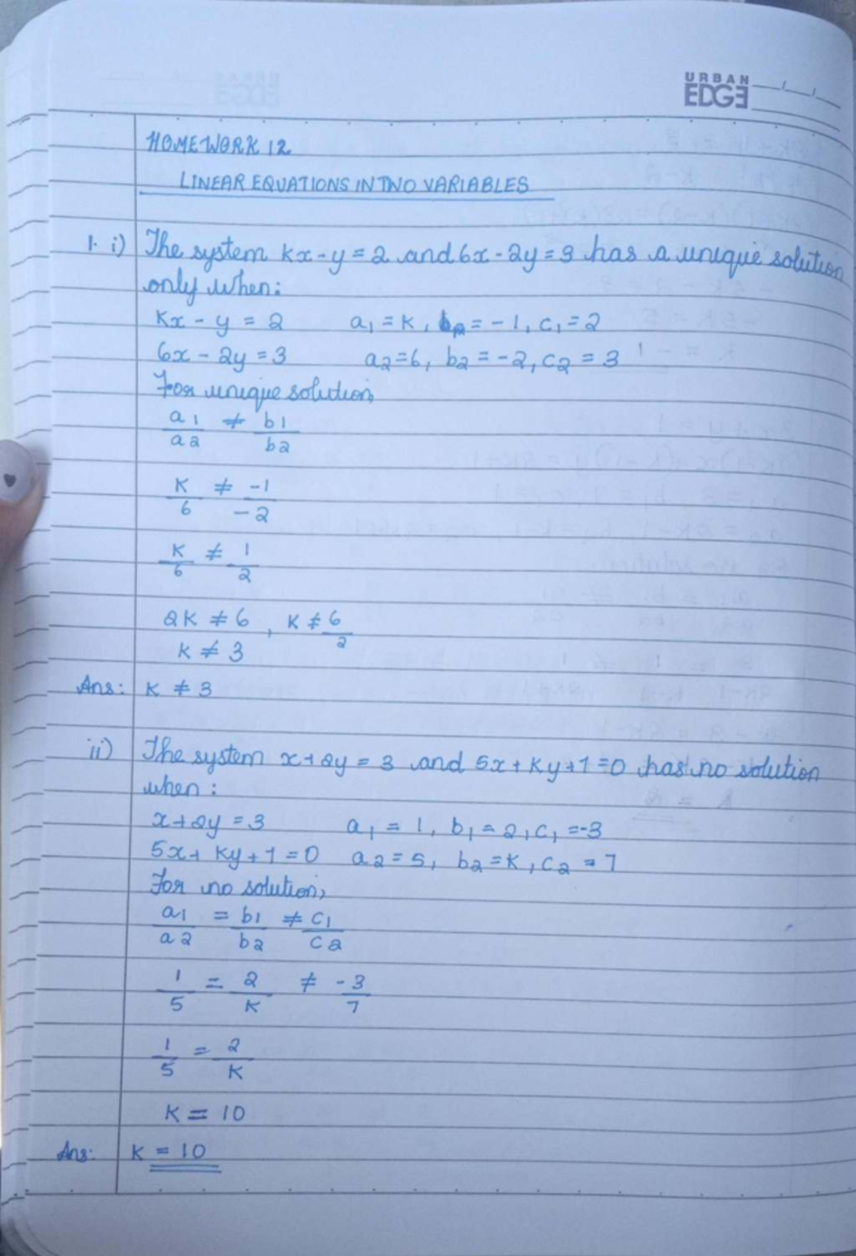 HOMEWORK 12 - LINEAR EQUATIONS IN TWO VARIABLES - URBAN EDG3 - Studocu