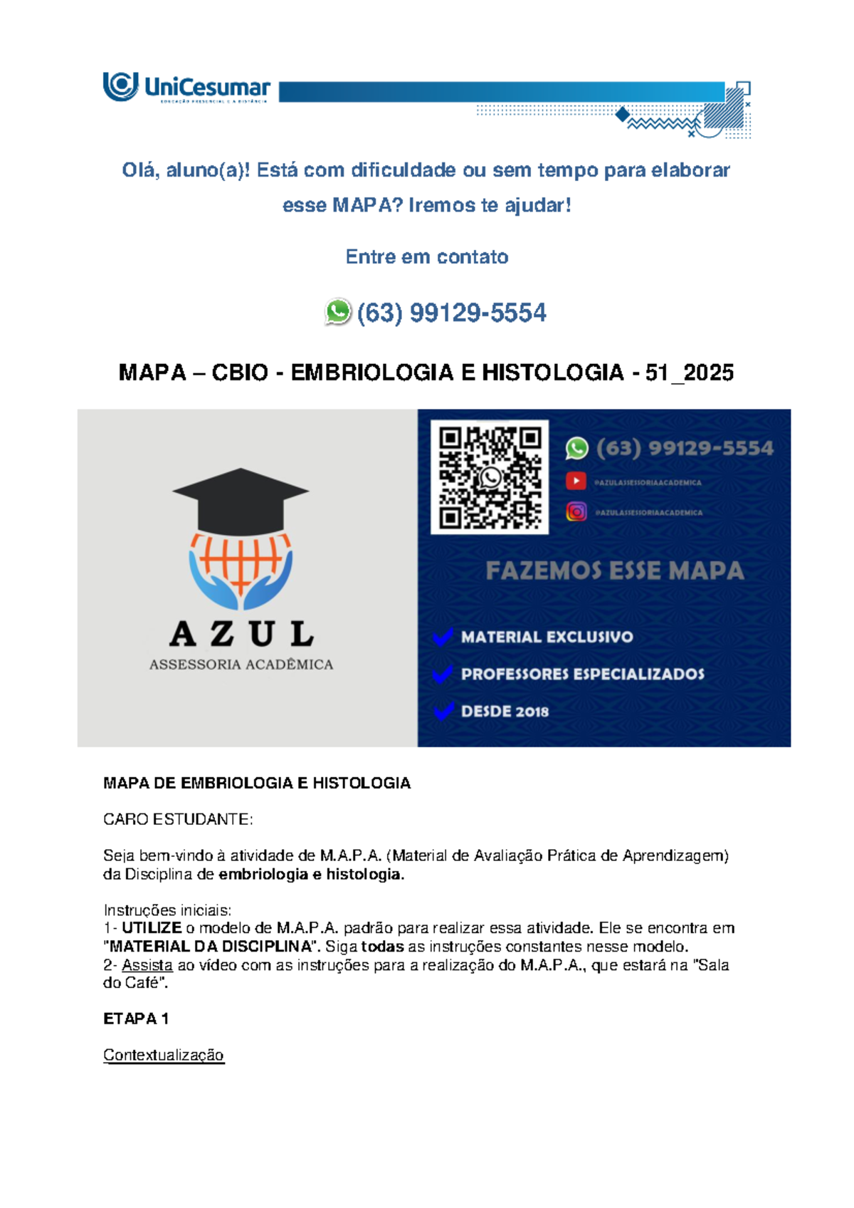 MAPA CBIO EMBRIOLOGIA E HISTOLOGIA 51_2025: Guia Prático para Estudo ...