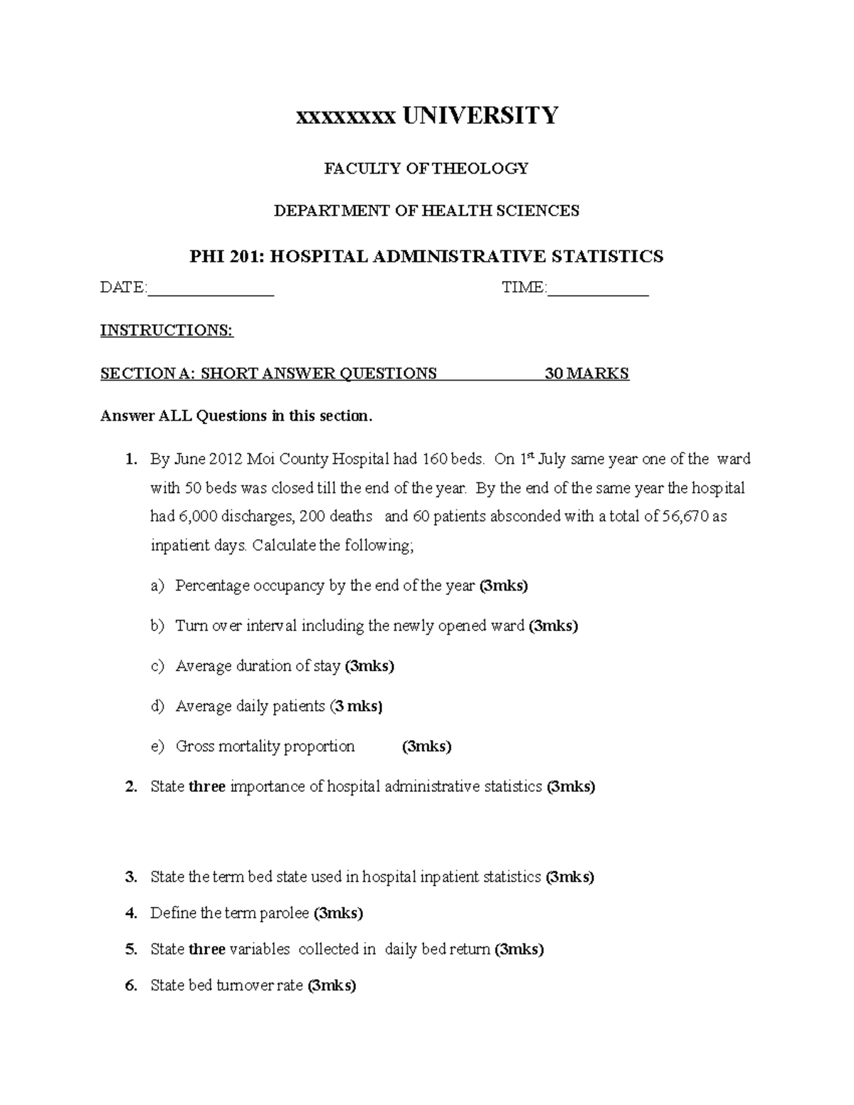 PHI 201: Hospital Admin Stat Exam 2 Questions & Answers Guide - Studocu