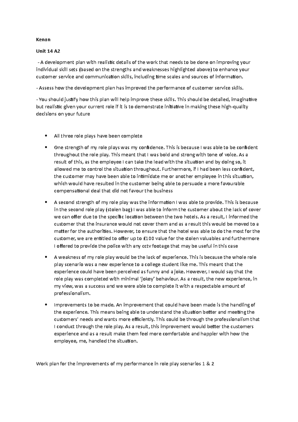 Unit 14 (A) Assignment 2 - Kenan Unit 14 A A development plan with ...