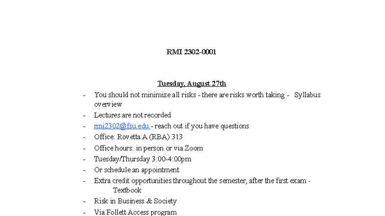 RMI 2302 - Day 1 Lecture Notes: Understanding Risk Management - Studocu
