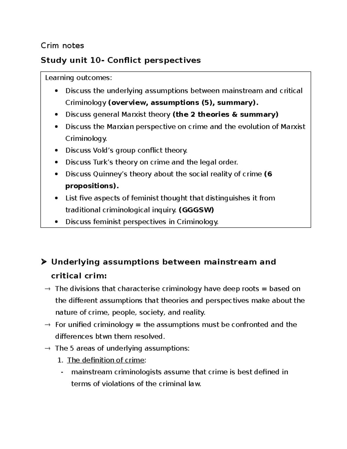 Critical Criminology: Mainstream, Feminist & Marxist Perspectives (CRIM ...