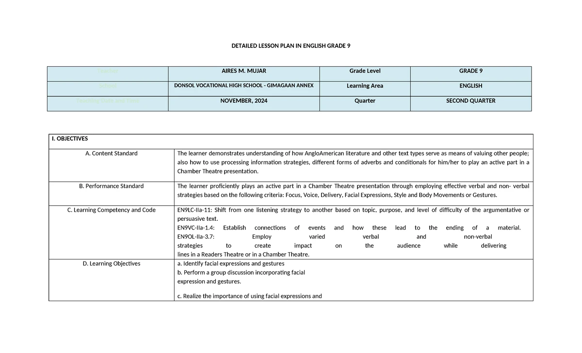 DLP- Format - Instructional Planning MATATAG Detailed Lesson Plan (DLP ...