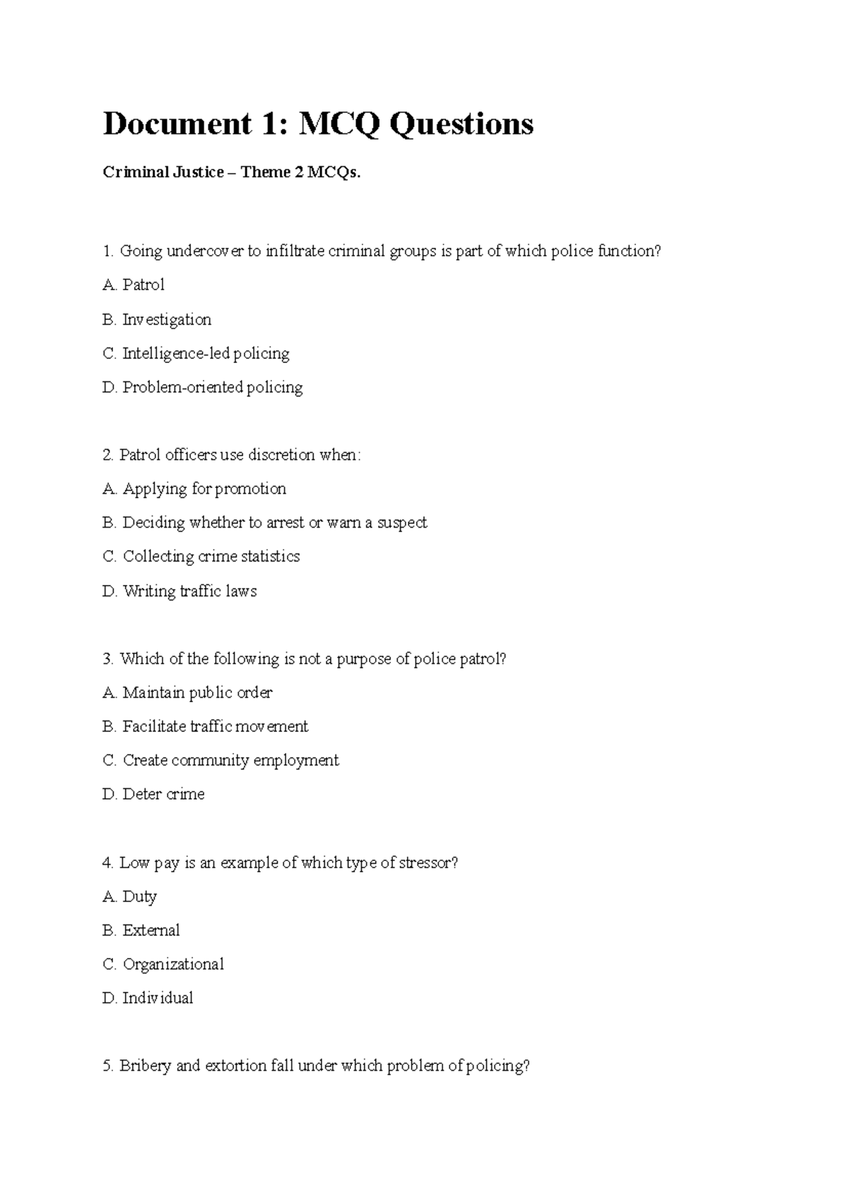 Criminal Justice MCQ Questions - Theme 2 Review - Studocu