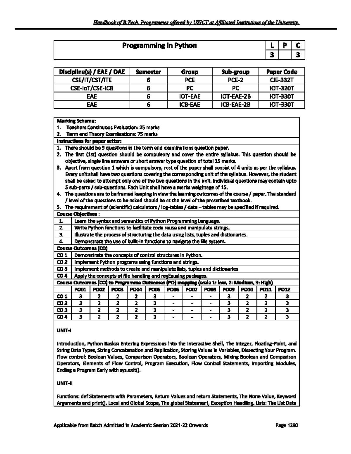 B. Tech. Programming in Python: Handbook & Exam Guidelines 6 PCE - Studocu