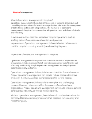 Introduction to operation management in hospitals - UNIT 1 - Hospital ...