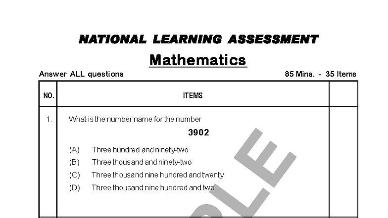 National Test 1 Maths Sample - STD 3 (2024) - Studocu