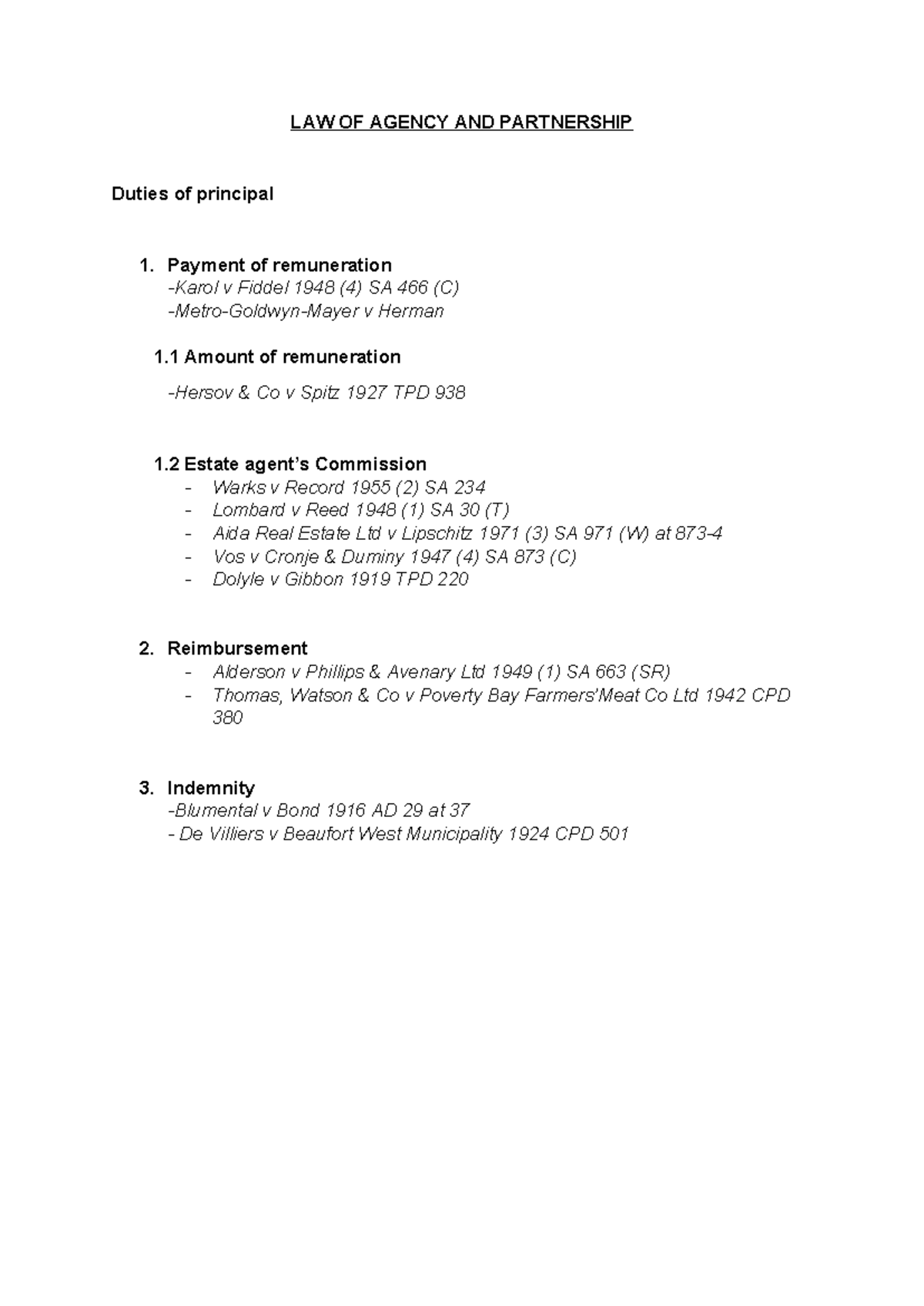 LAW OF AGENCY AND PARTNERSHIP: Duties of Principal Cases Analysis - Studocu