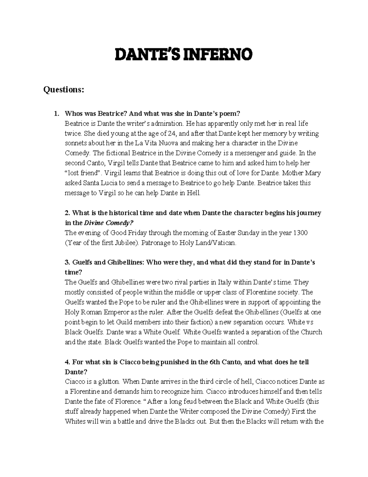 Dante's Inferno Class Notes: Key Insights & Character Analysis - Studocu