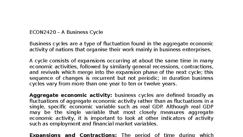 ECON2420 Week 5 Lecture Notes on Business Cycles and Economic Activity ...