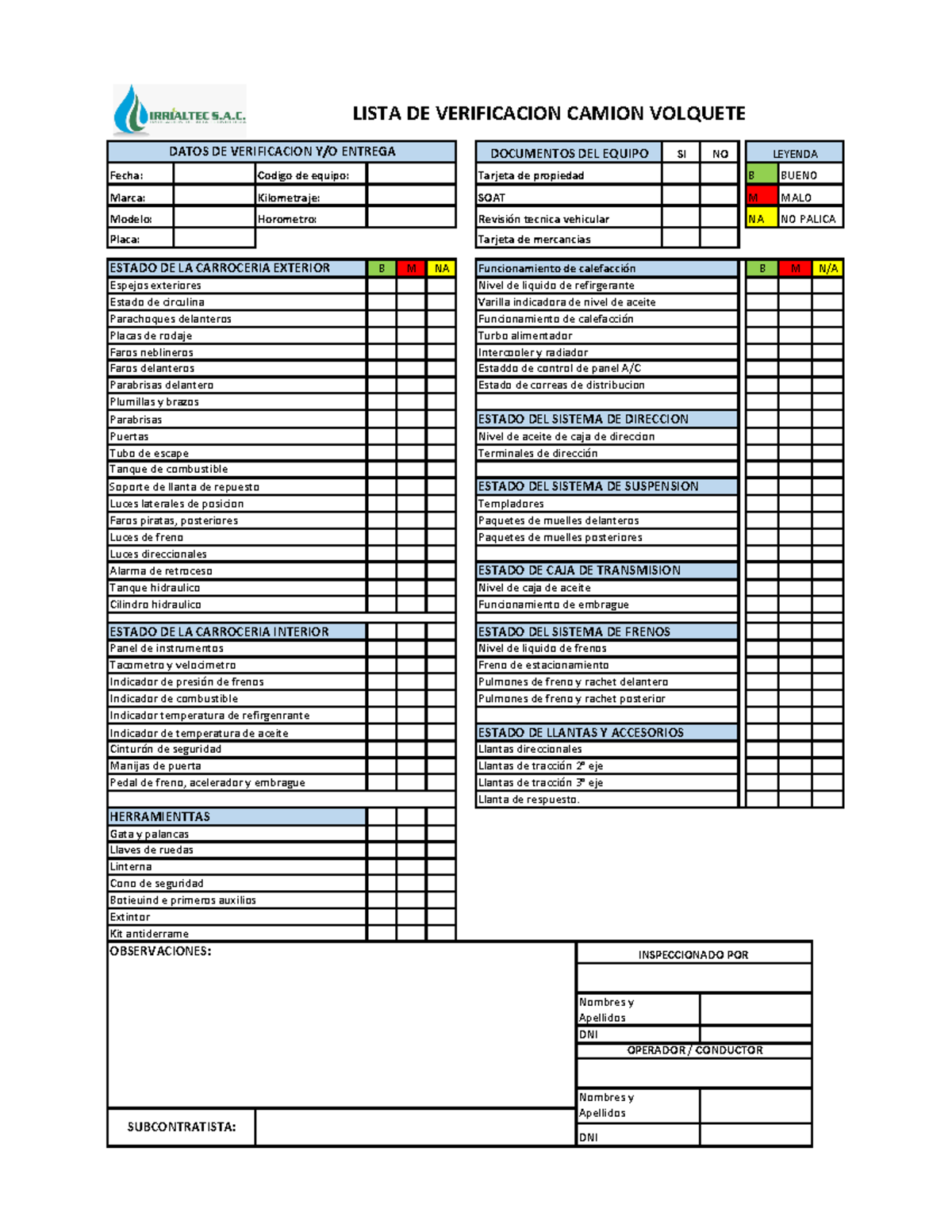 LISTA DE VERIFICACION CAMION VOLQUETE - CHECKLIST 2023 - Studocu