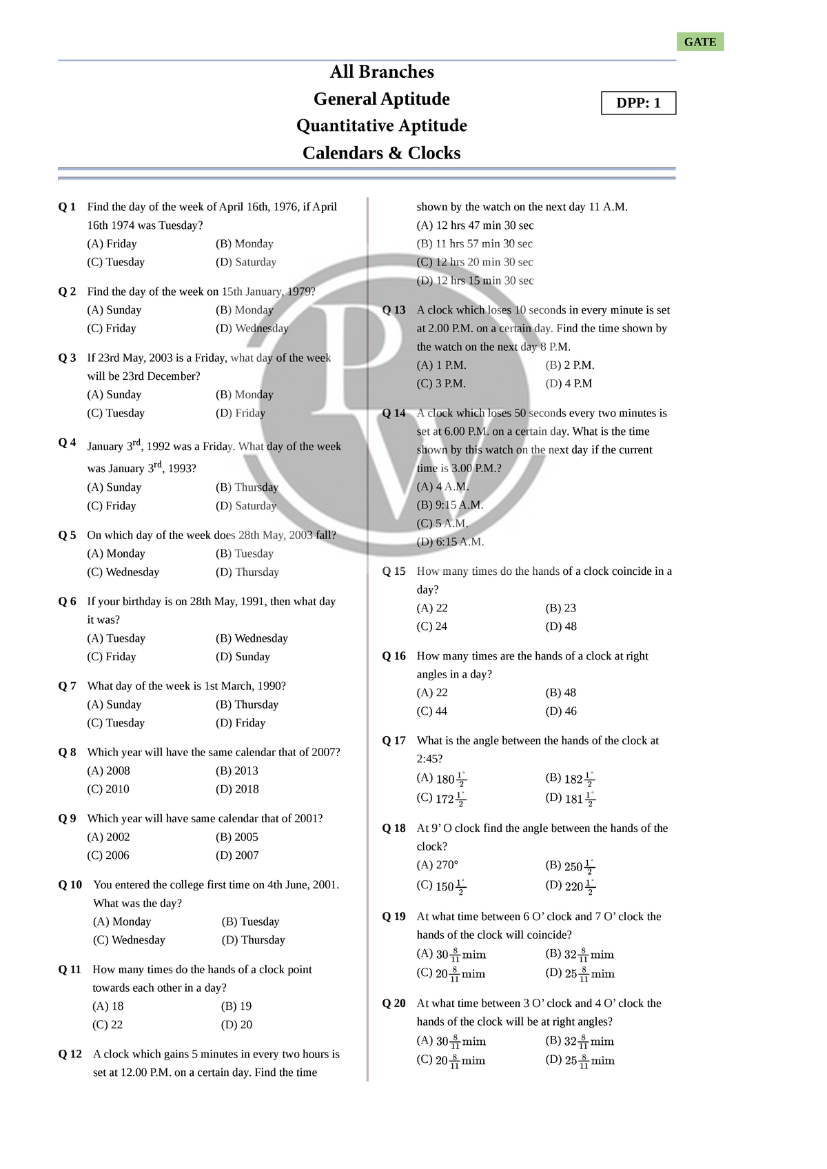 GATE All Branches General Aptitude Quantitative Aptitude DPP Notes ...