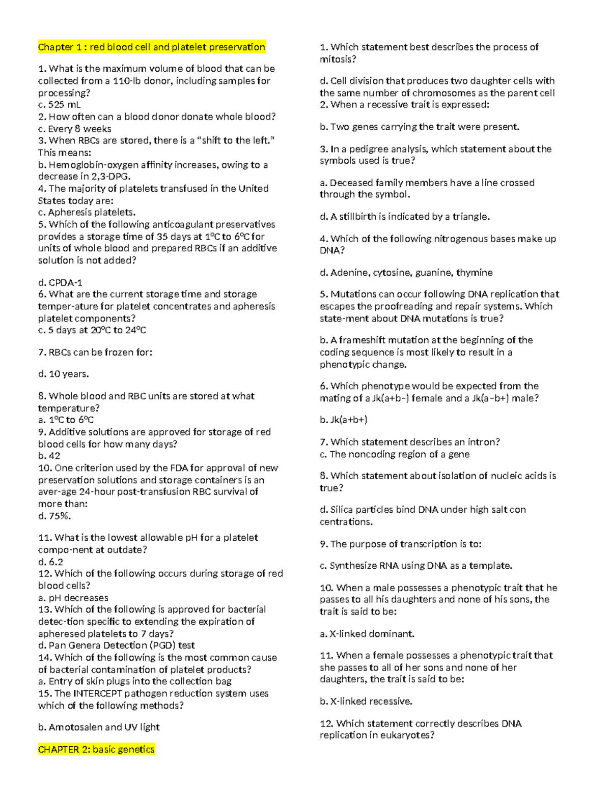 Blood Bank Study Notes: RBC & Platelet Preservation, Genetics ...