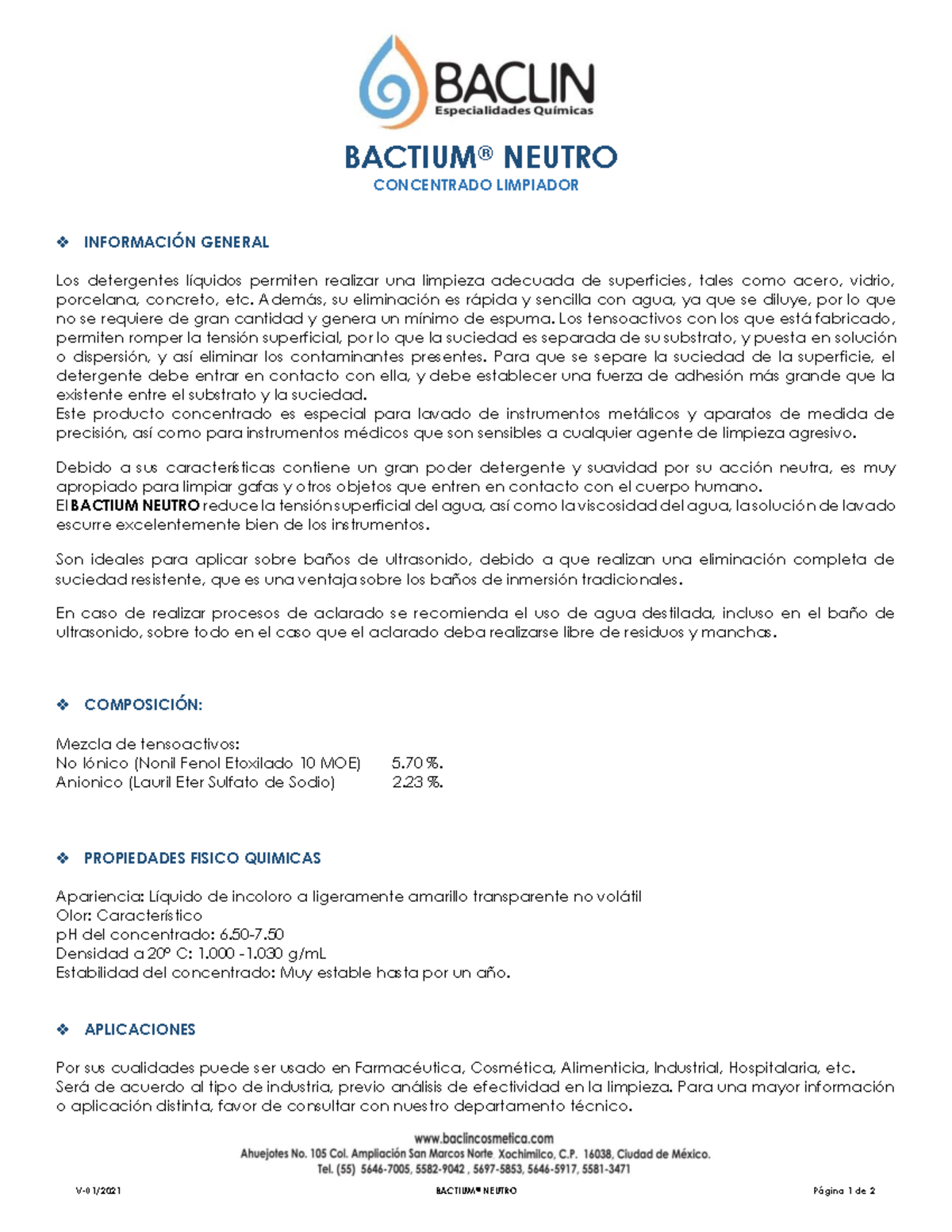 BACTIUM® NEUTRO: Concentrado Limpiador y Aplicaciones Efectivas - Studocu