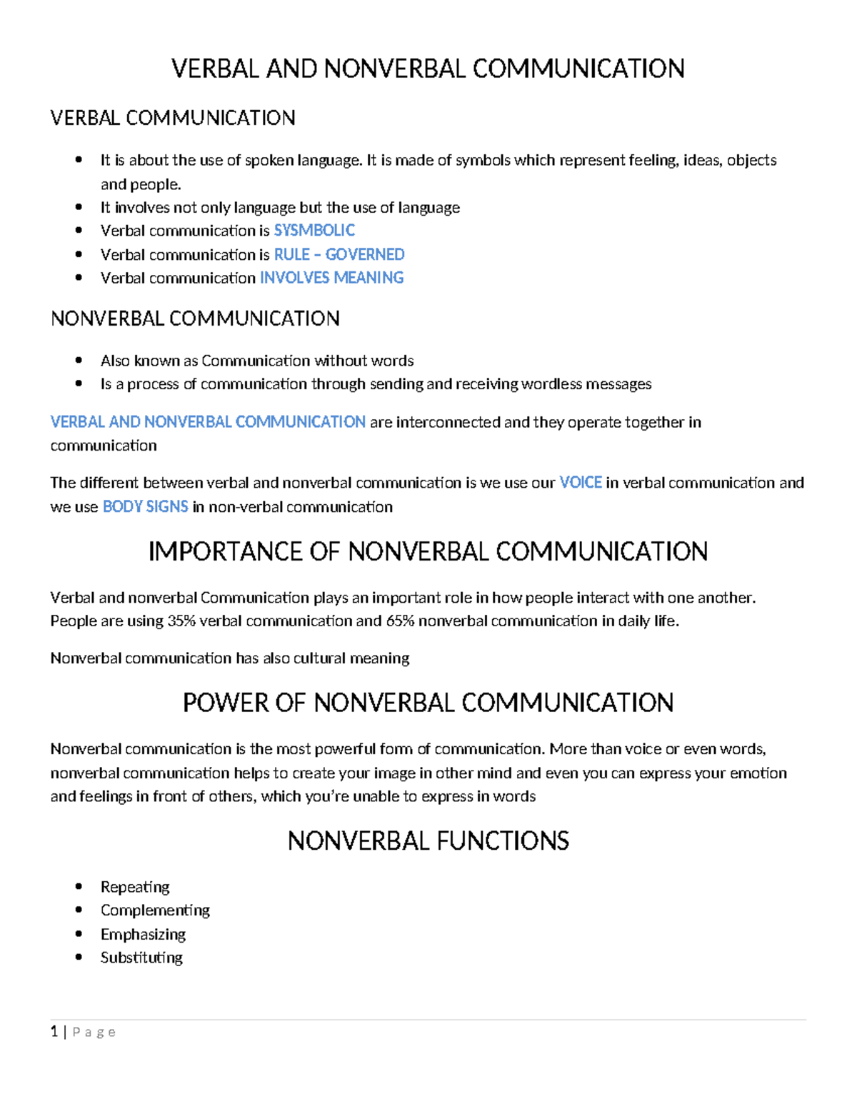 Verbal and Nonverbal Communication: Key Concepts and Functions - Studocu