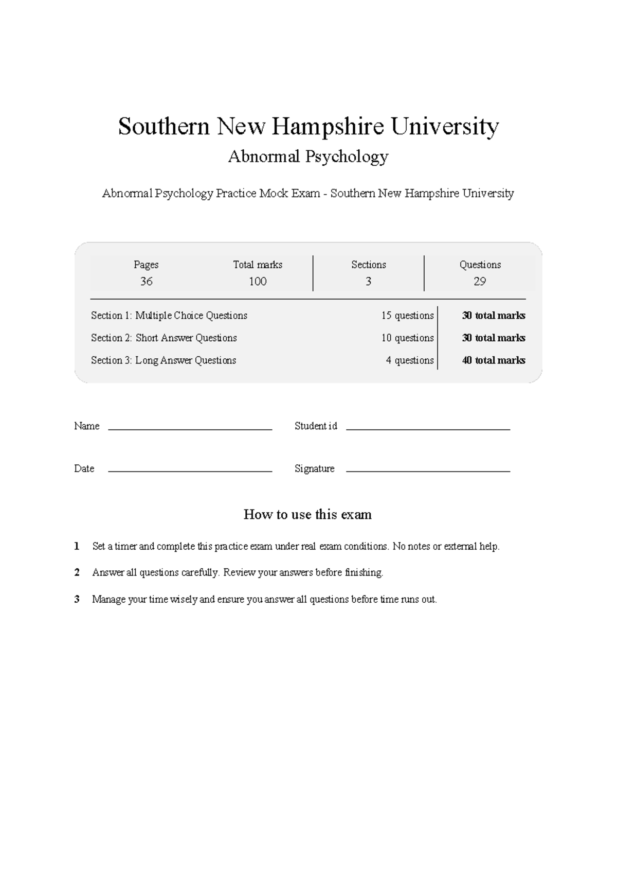 PSY215 Abnormal Psychology SNHU Practice Mock Exam 2026 - Studocu