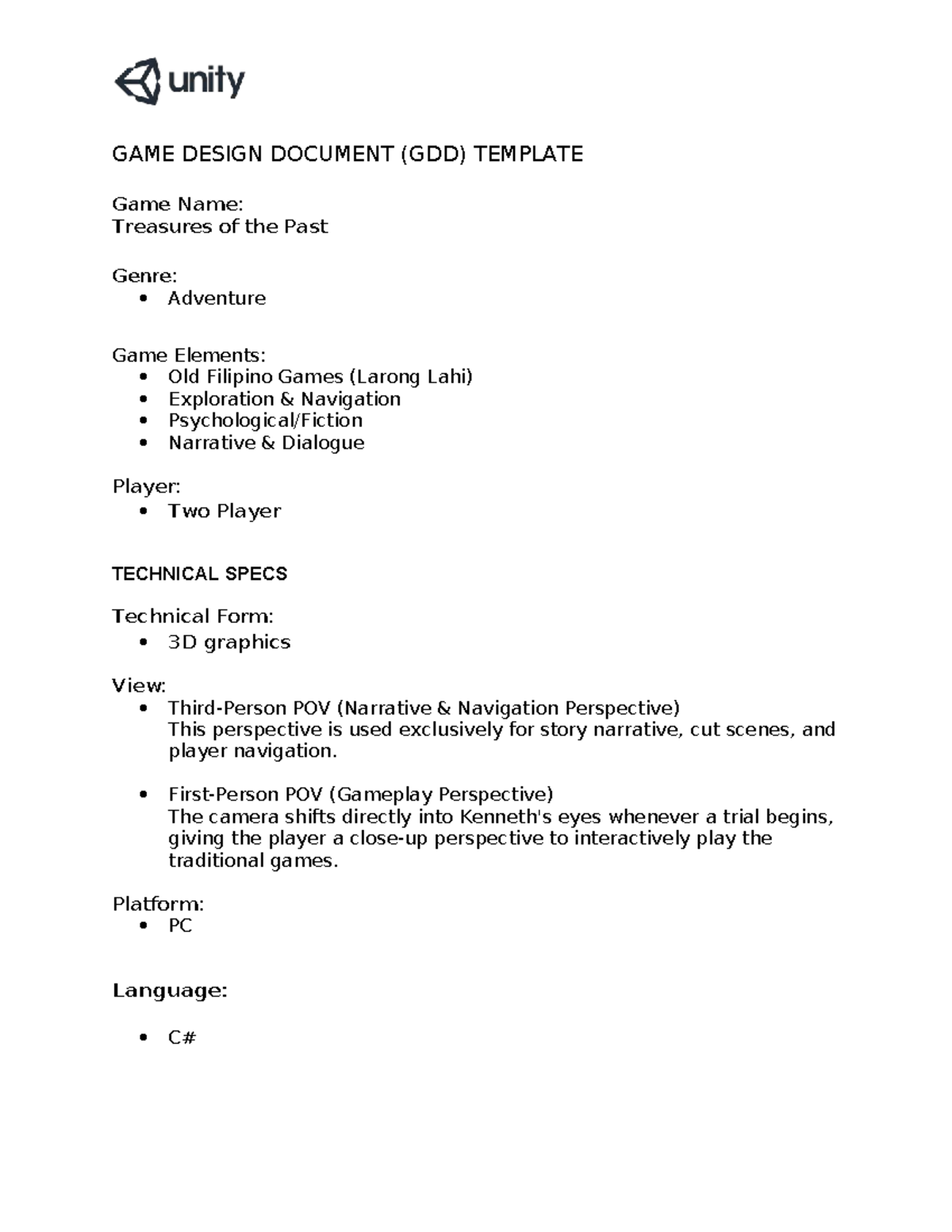GAME DESIGN DOCUMENT (GDD) FOR "Treasures of the Past" - Studocu