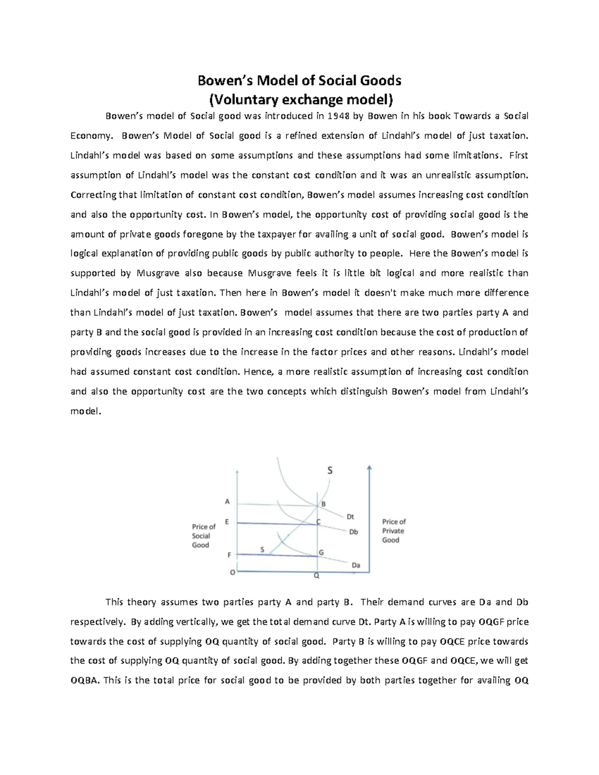 Bowen's Model of Social Goods (Voluntary Exchange Analysis) - Studocu