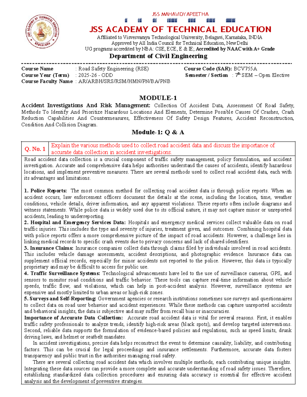 Road Safety Engineering (RSE) - BCV755A: Comprehensive Study Notes ...