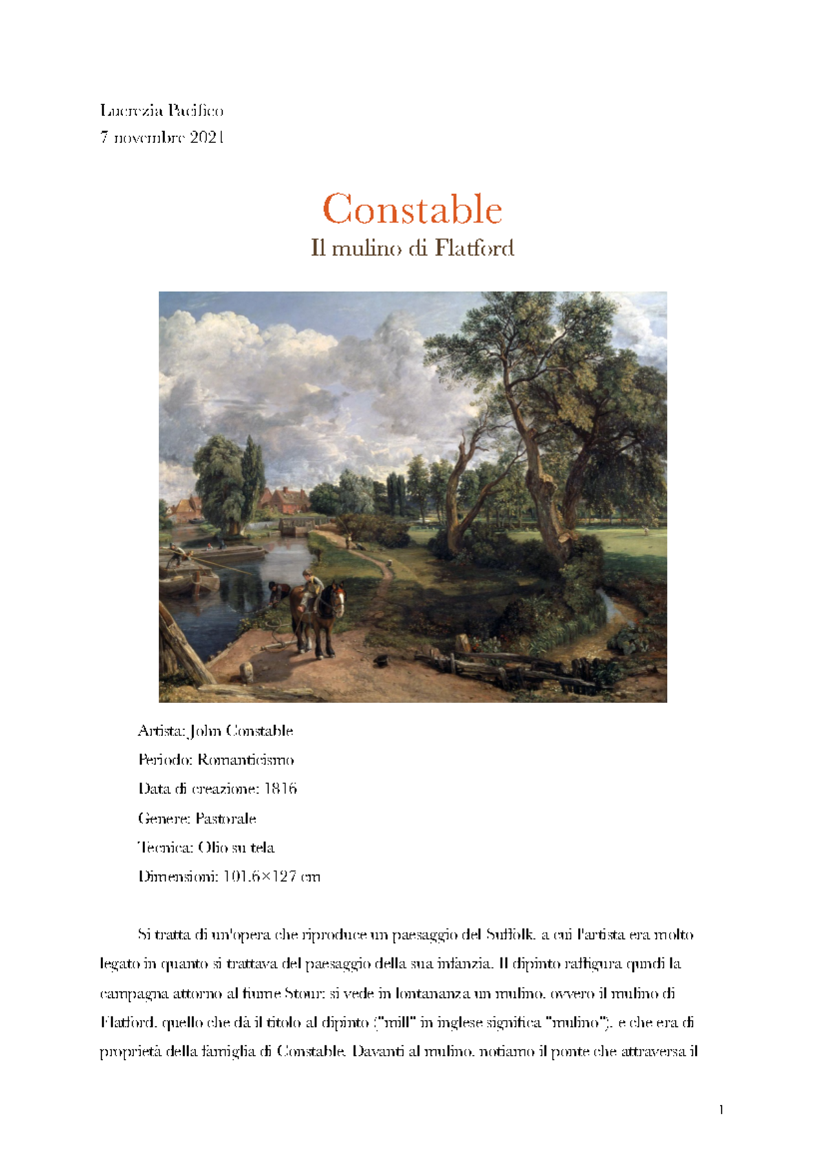 St. arte Romanticismo - Analisi di opere di Constable e Gericault - Studocu
