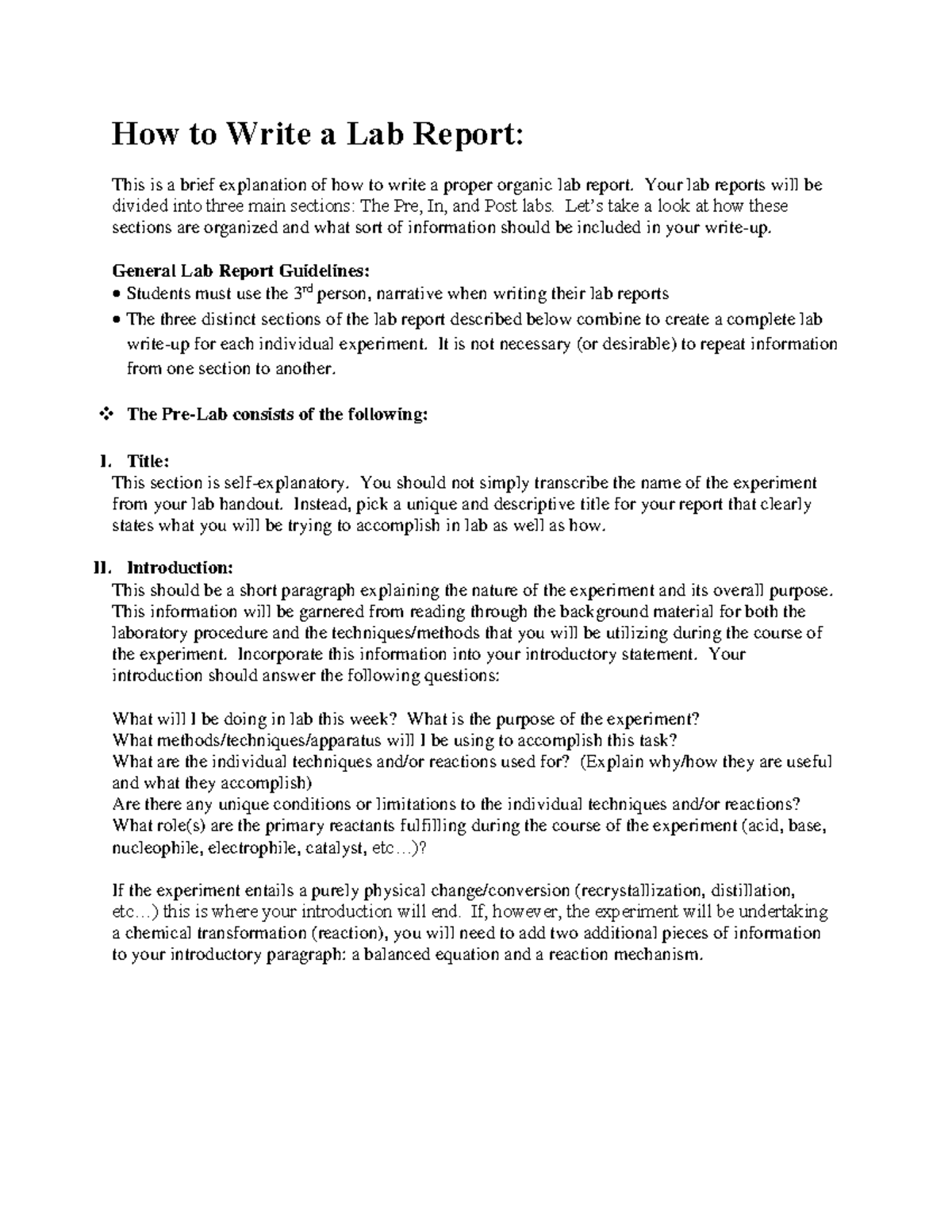 Lab Report Writing Guidelines for Organic Chemistry Experiments - Studocu