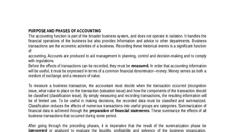 Accounting Principles and Phases: A Comprehensive Overview (FOA) - Studocu