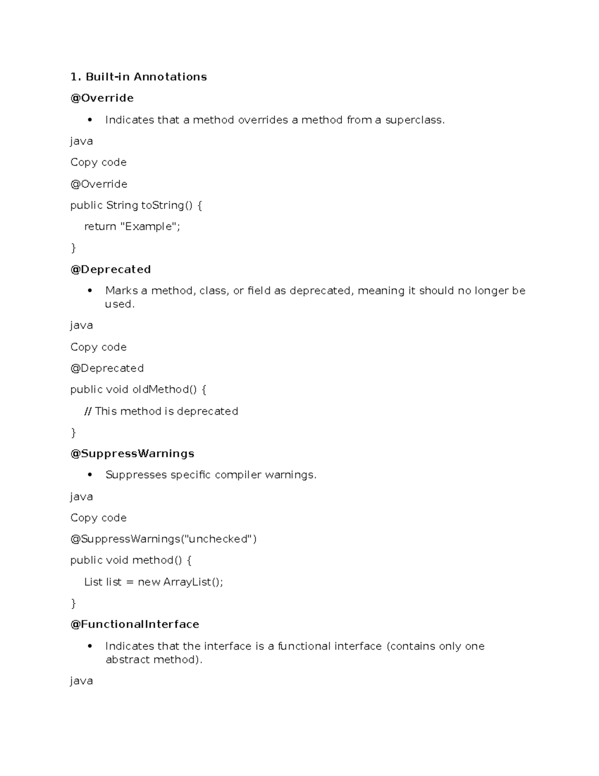 Java Annotations Guide: Built-in, JUnit, Custom, and Hibernate - Studocu