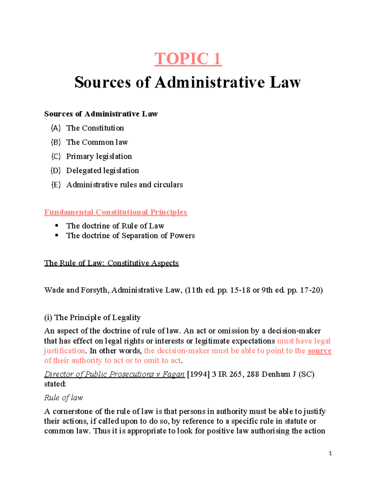 Sources of Administrative Law - Topic 1 Overview - Studocu