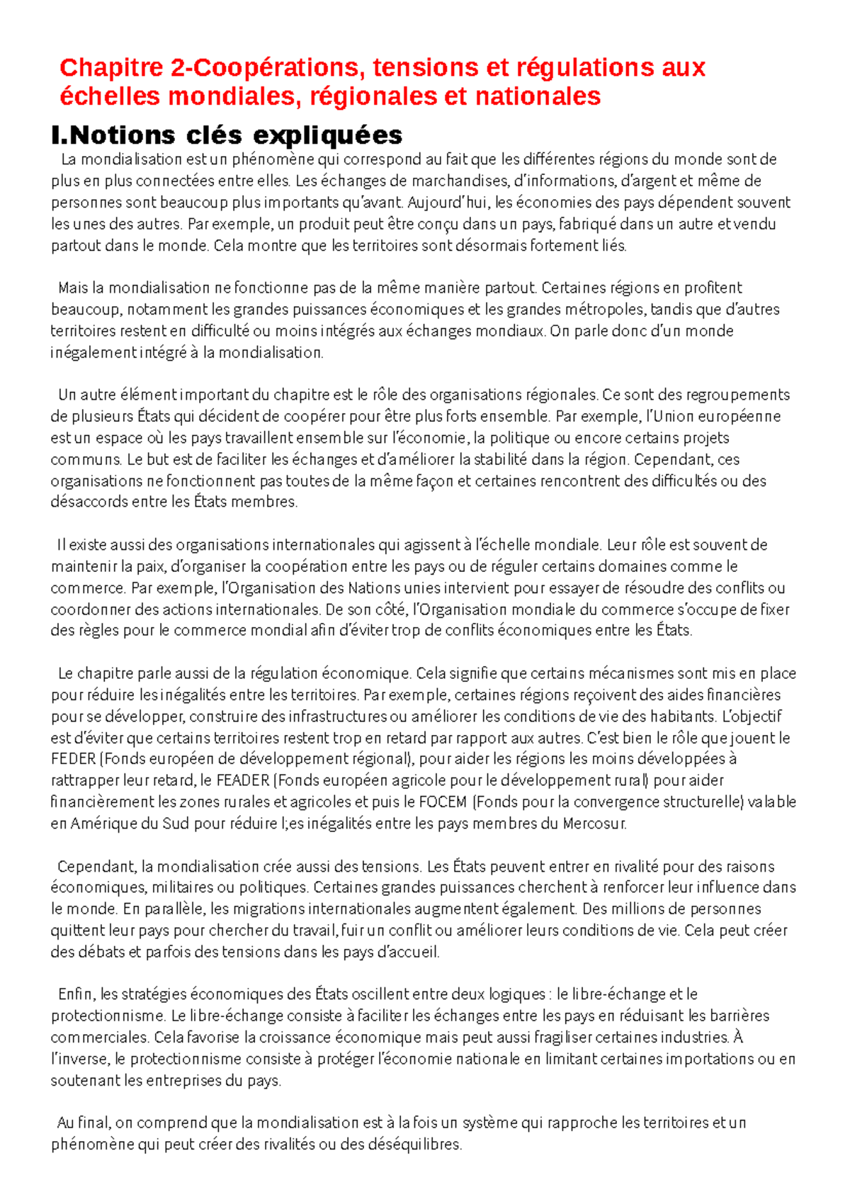 Synthèse géo C2 mm - Tensions et régulations de la mondialisation - Studocu