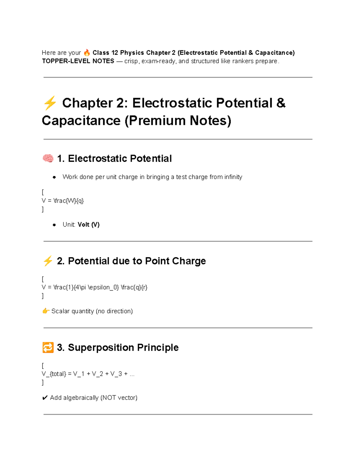 Class 12 Physics CH 2: Electrostatic Potential & Capacitance Notes ...