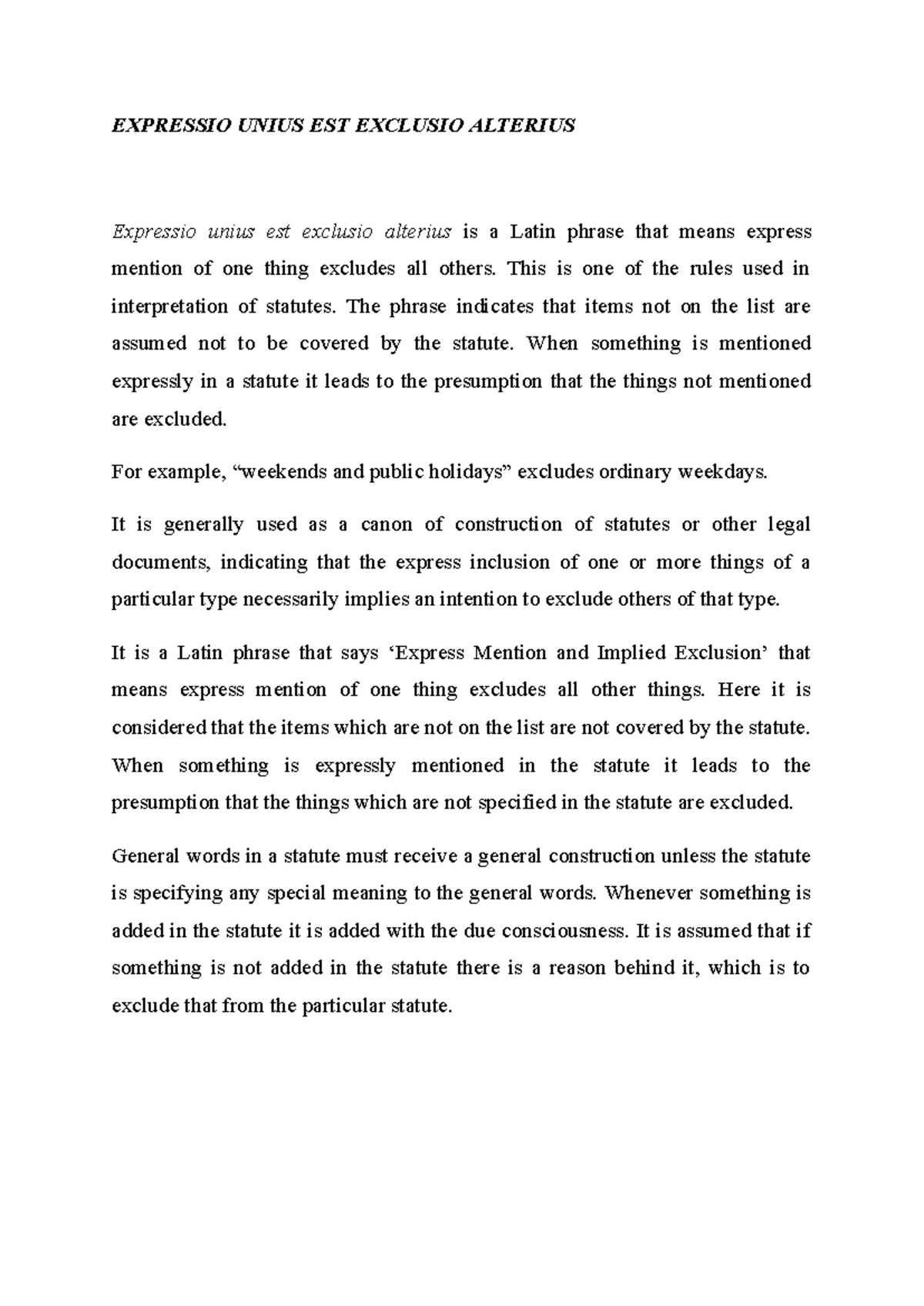 Legal Maxim: Expressio Unius Est Exclusio Alterius - Overview & Cases ...