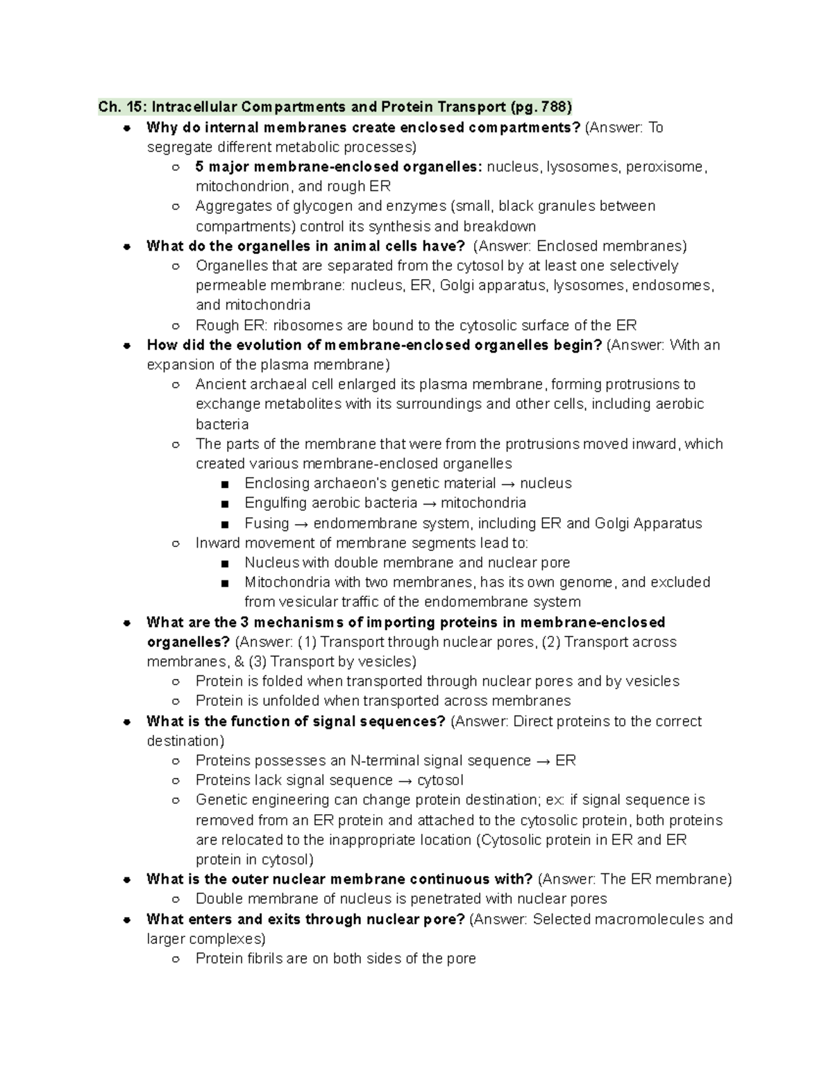 Cell Biology Exam 2 Notes - Ch. 15: Intracellular Compartments ...