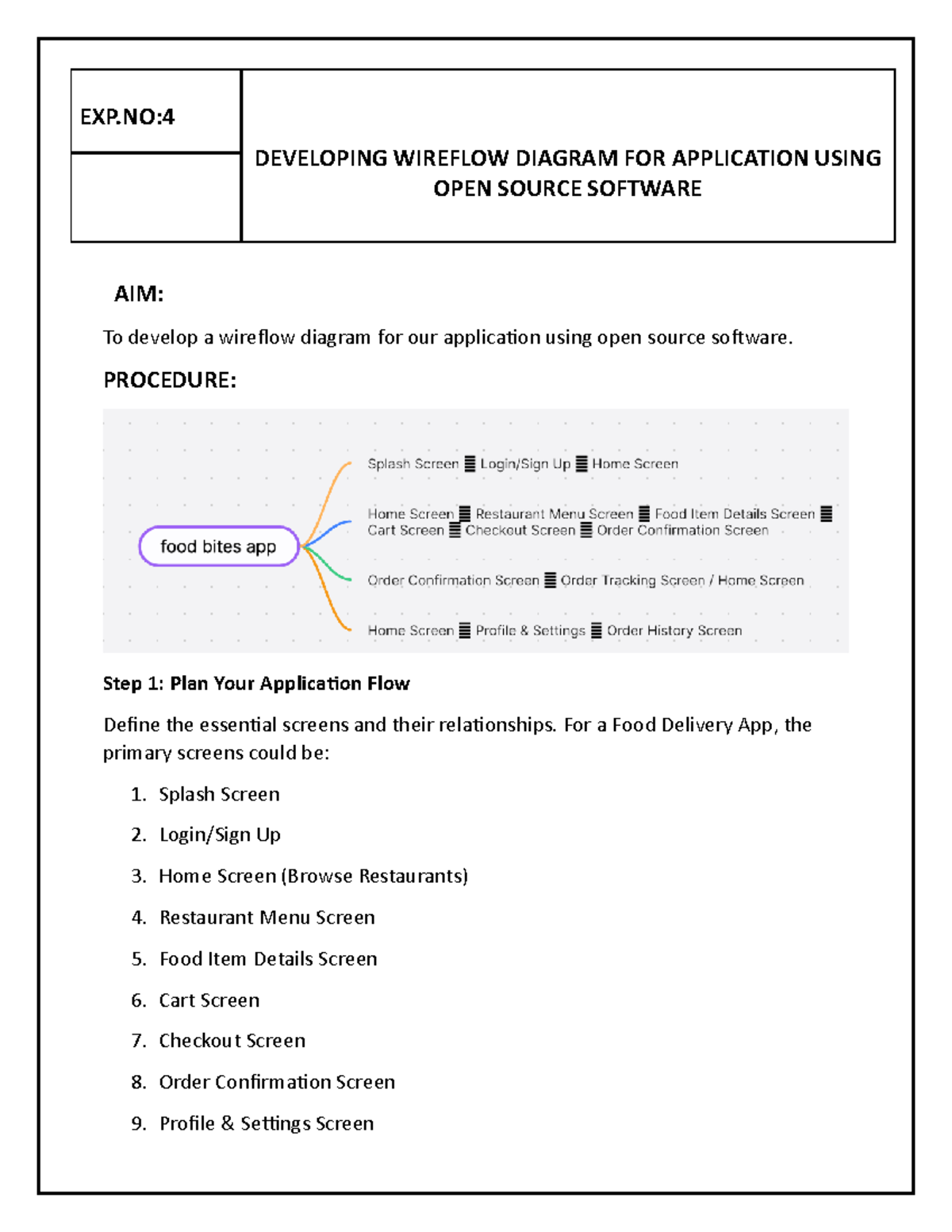 EXP.NO:4 Wireflow Diagram Development for Food Delivery App - Studocu