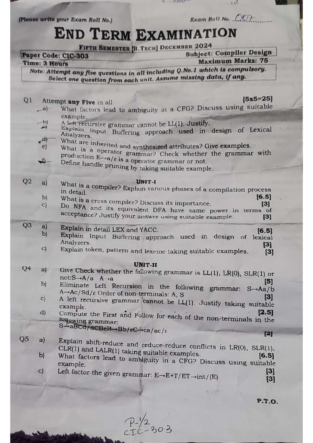 End term question paper - (Please write your Exam Roll No.) Exam Roll ...