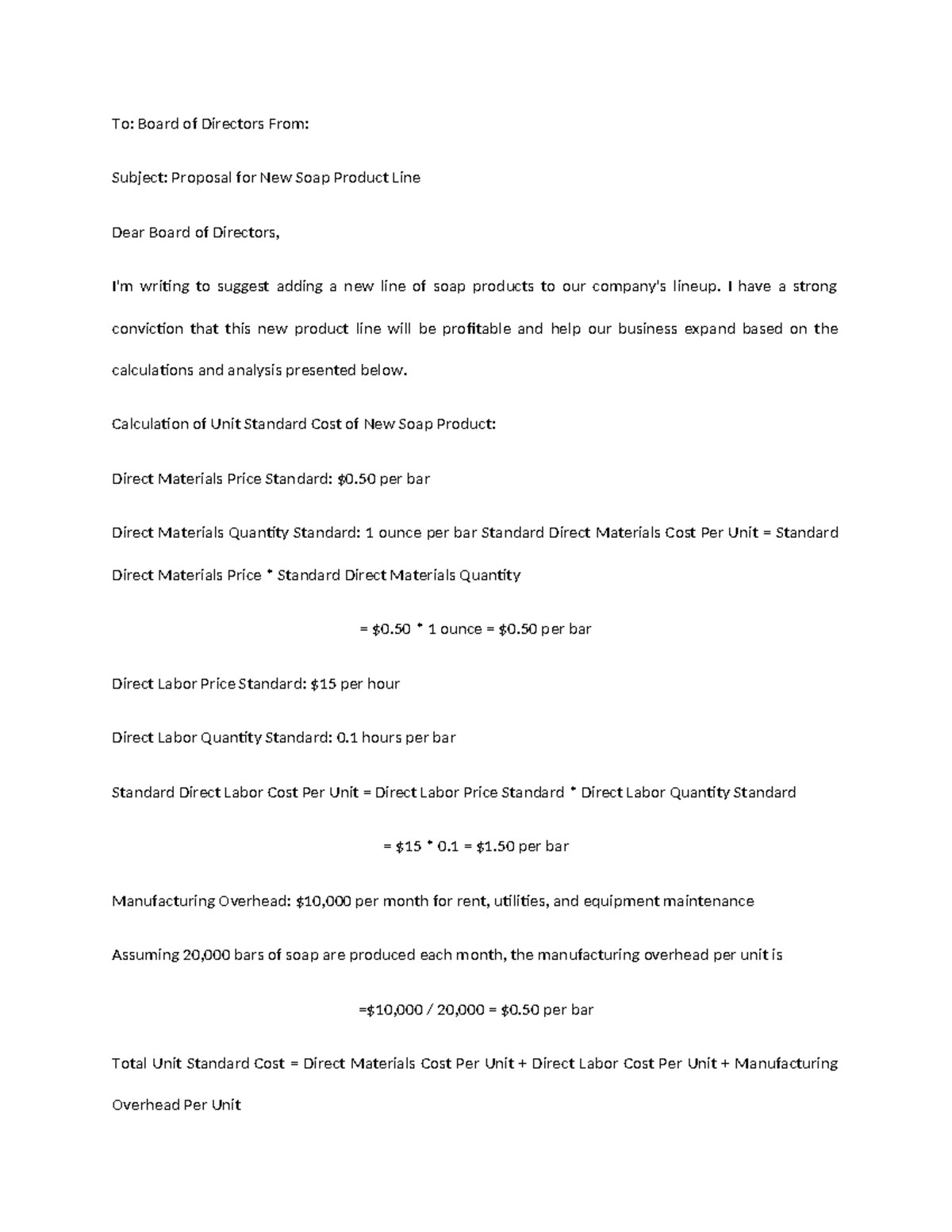 Order 5600435 - Business proposal - To: Board of Directors From ...