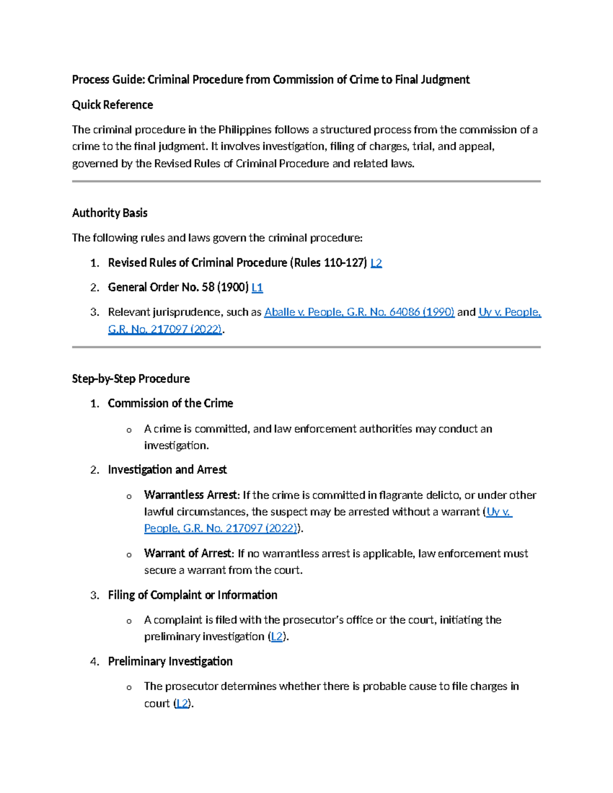 CRIM 101: Quick Reference Guide to Criminal Procedure in the Philippines - Studocu