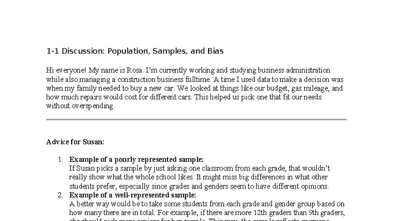 Module 1 - Discussion on Population, Samples, and Bias in Research ...
