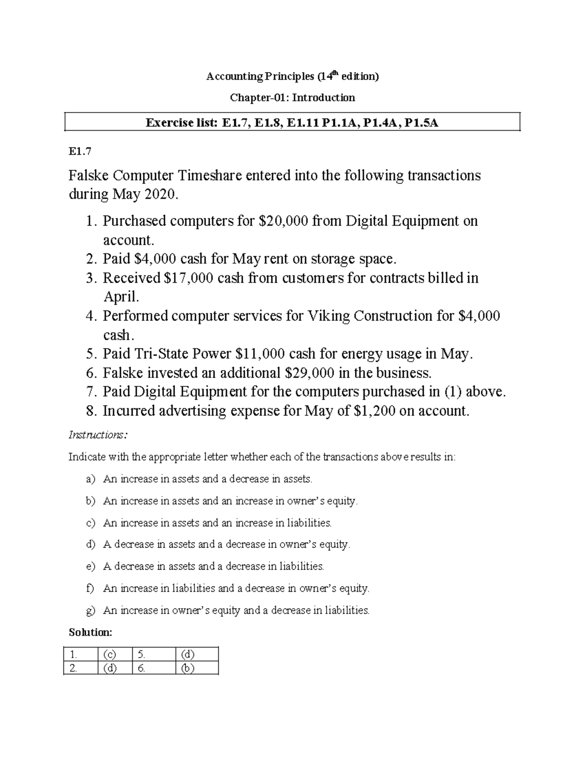 Chapter 01: Intro to Accounting Principles (14th Edition) Notes - Studocu