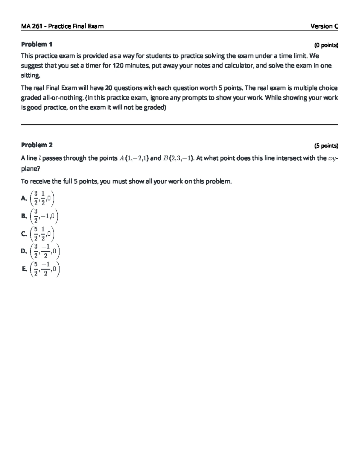 MA 261 Practice Exam 2 Version A - Updated Edition - Studocu