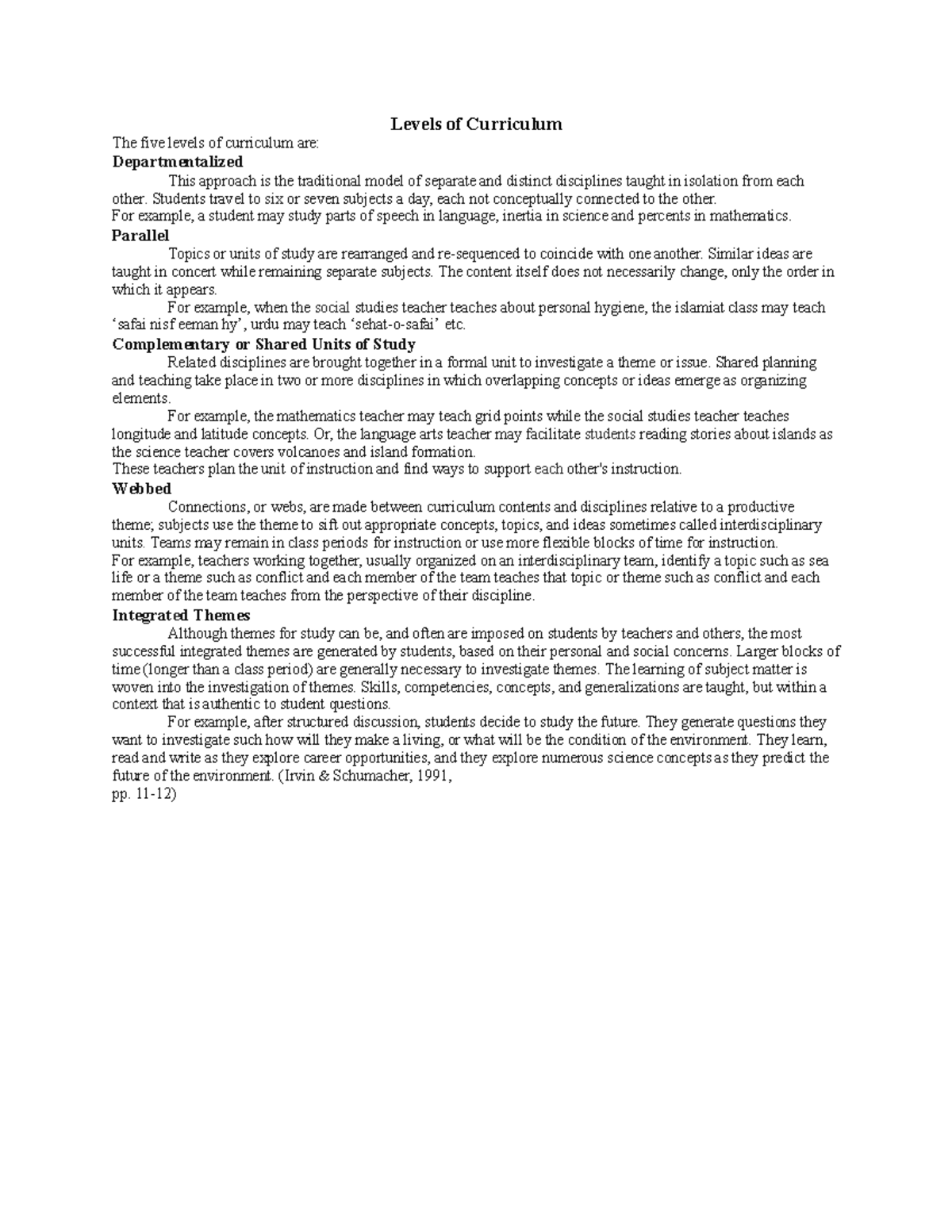 Levels of Curriculum: Approaches to Teaching and Learning Methods - Studocu