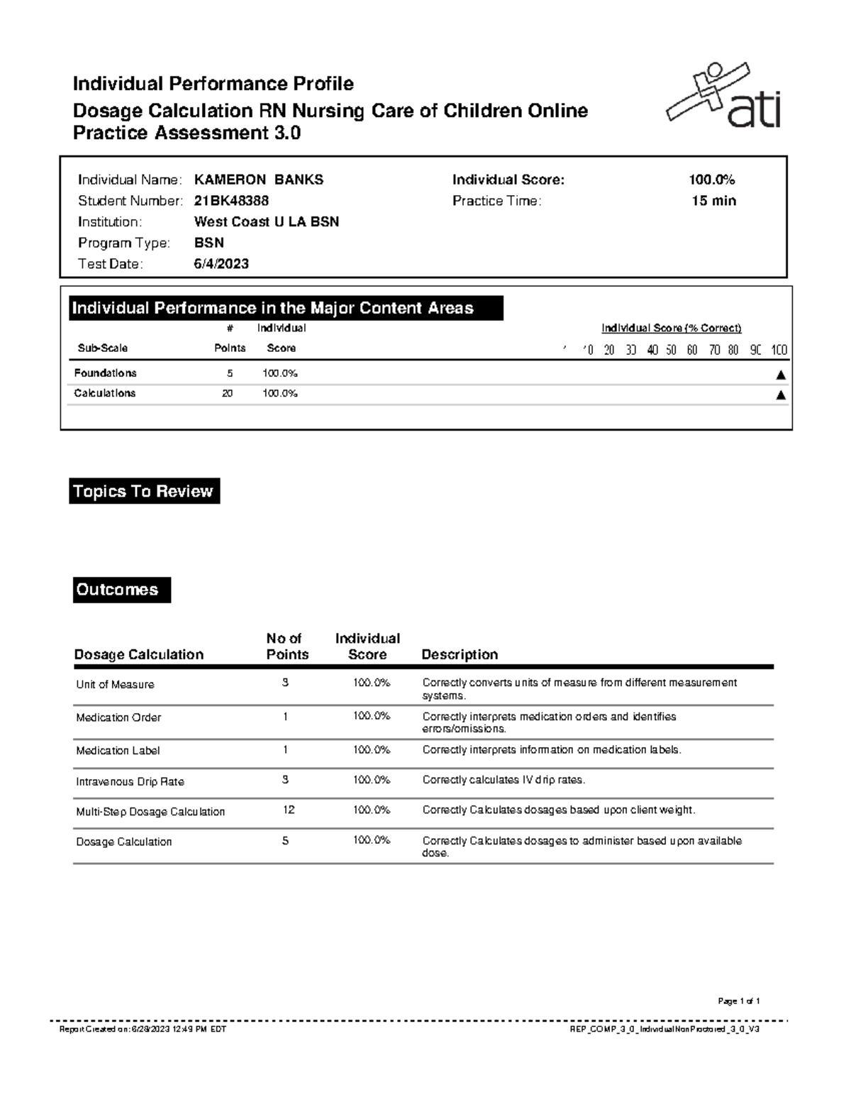 ATI Peds Med Math - Dosage Calculation Performance Profile - Studocu