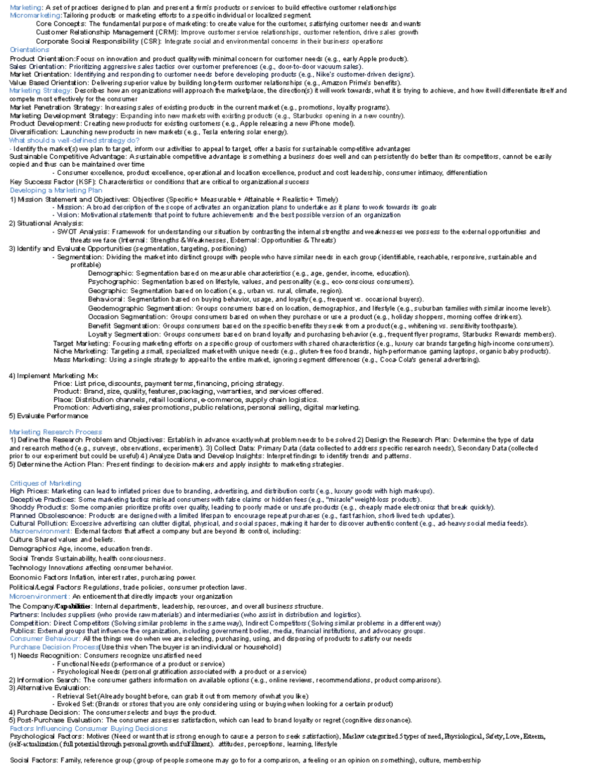 Marketing Cheat Sheet-3: Key Concepts and Strategies for Success - Studocu