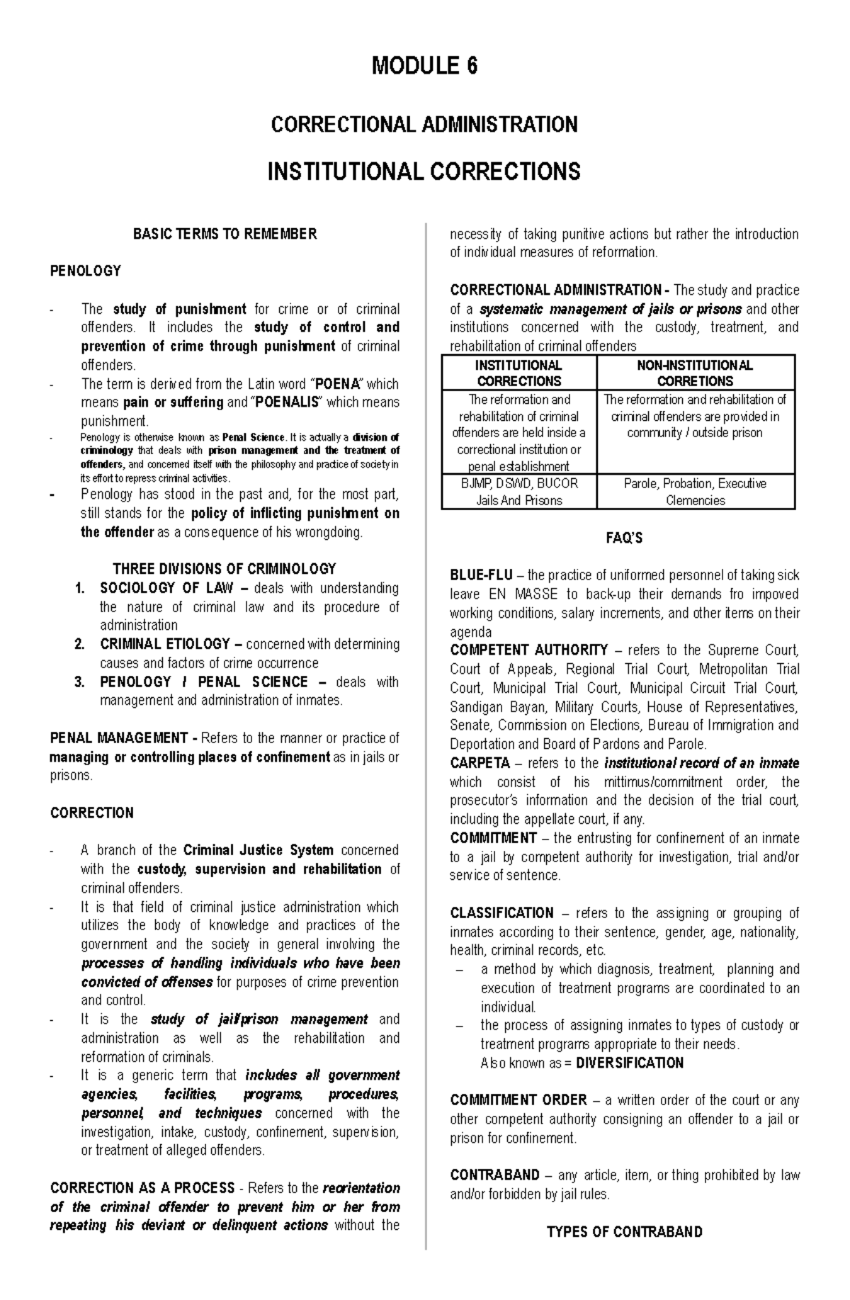 Institutional- Corrections - MODULE 6 CORRECTIONAL ADMINISTRATION ...