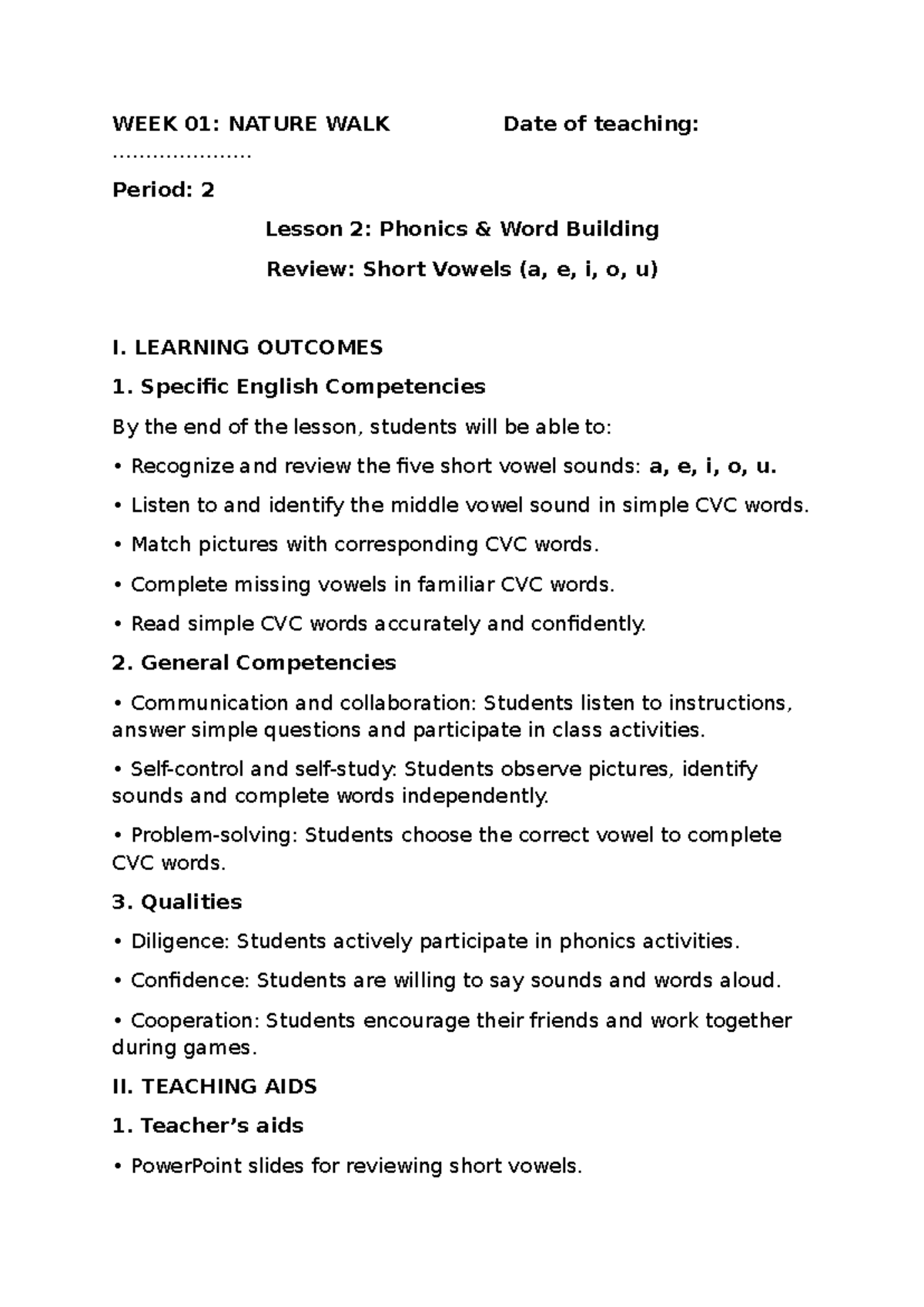 LP02-W1-H2: Phonics Review of Short Vowels (a, e, i, o, u) Lesson 2 ...