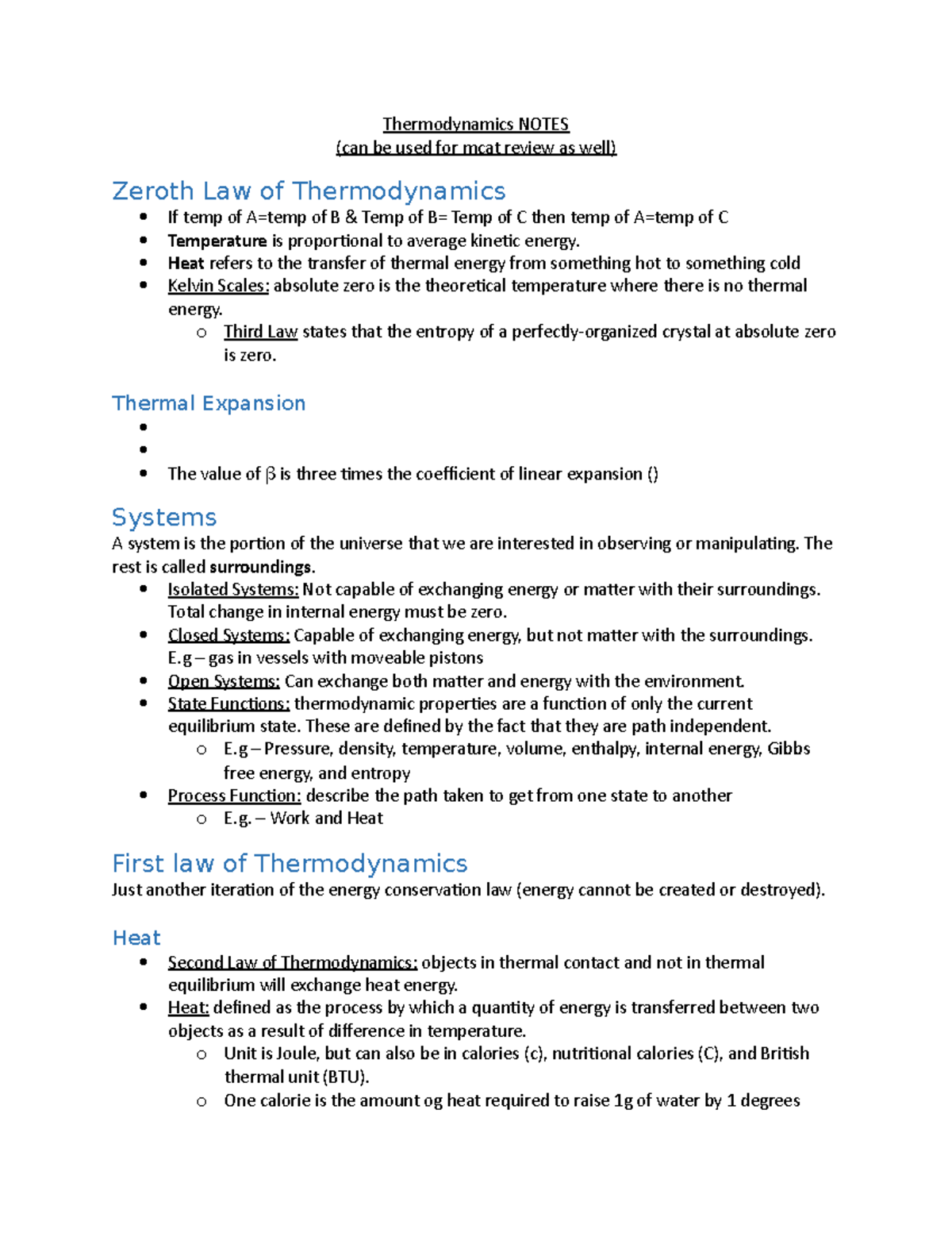 Thermodynamics - Detailed lecture notes - Thermodynamics NOTES (can be ...