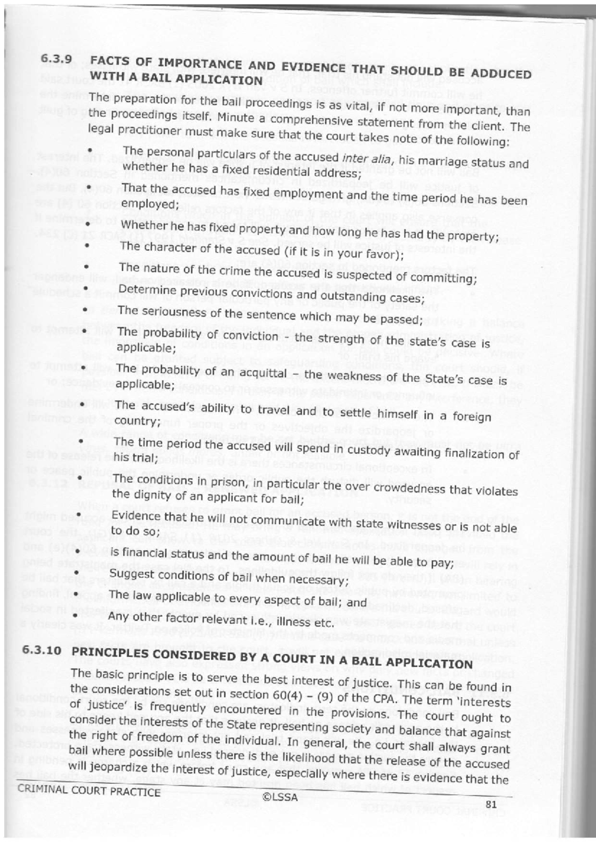 PVT: Key Considerations for Bail Applications in Criminal Law - Studocu